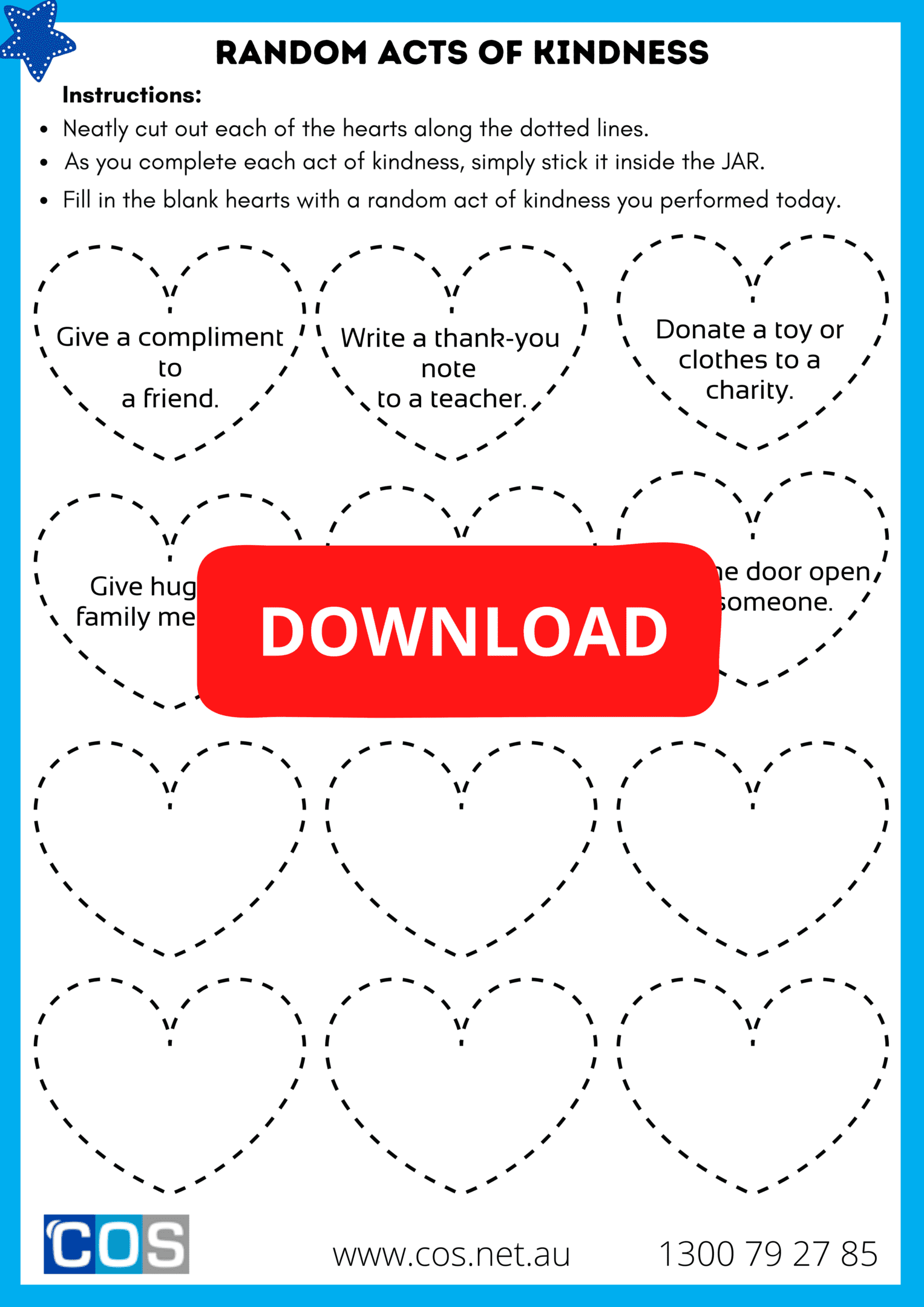 Random Acts of Kindness Jar - Worksheet for Kids