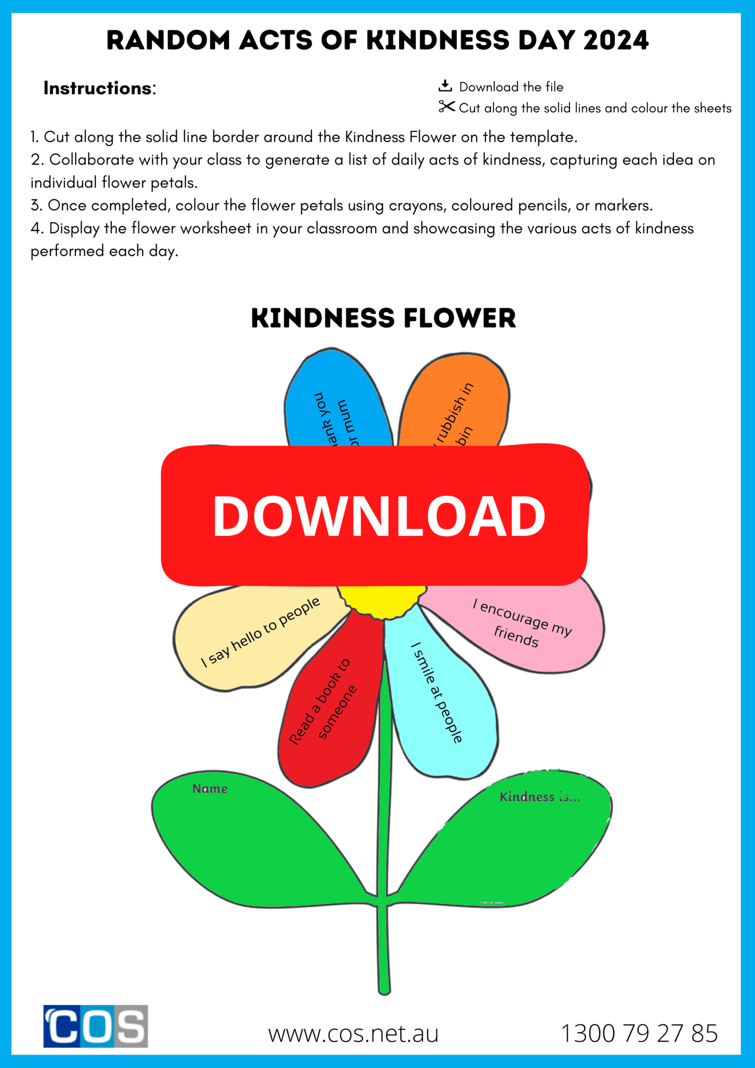 National Random Acts of Kindness Day Kids Worksheet