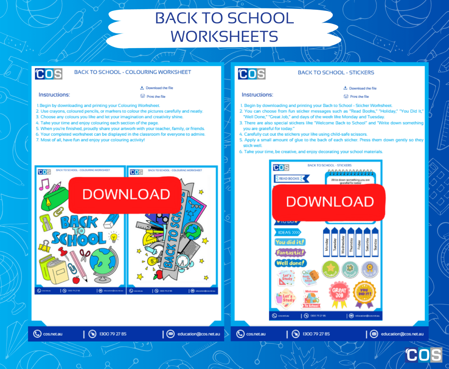 Printable Back to School Colouring and Sticker Worksheets