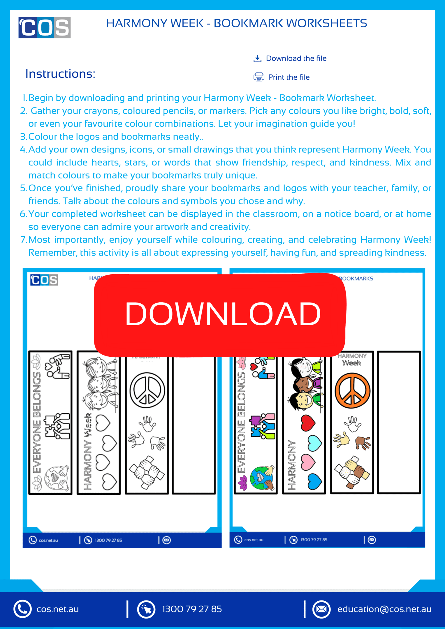 Printable Worksheets to Celebrate Harmony Week