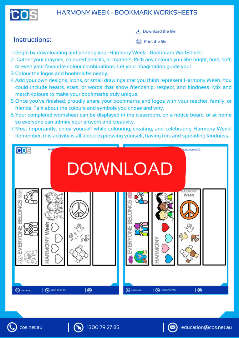 Printable Worksheets to Celebrate Harmony Week